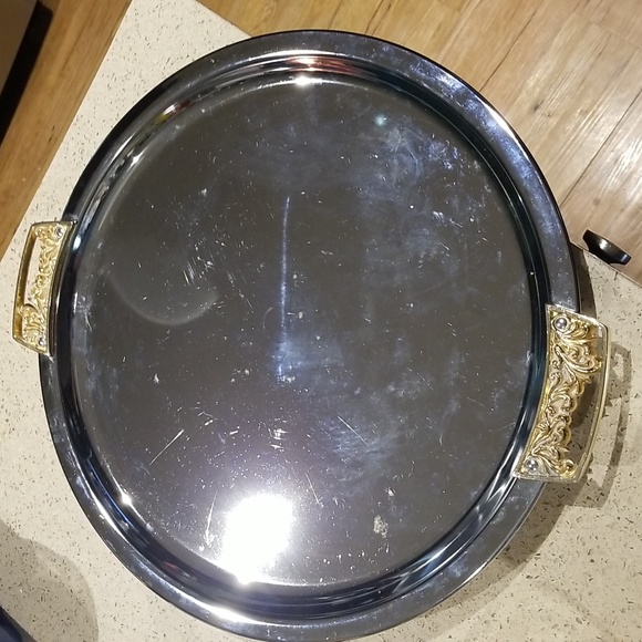 Kromex | Dining | Vintage Kromex Serving Tray Gold Tone Brass Handles ...
